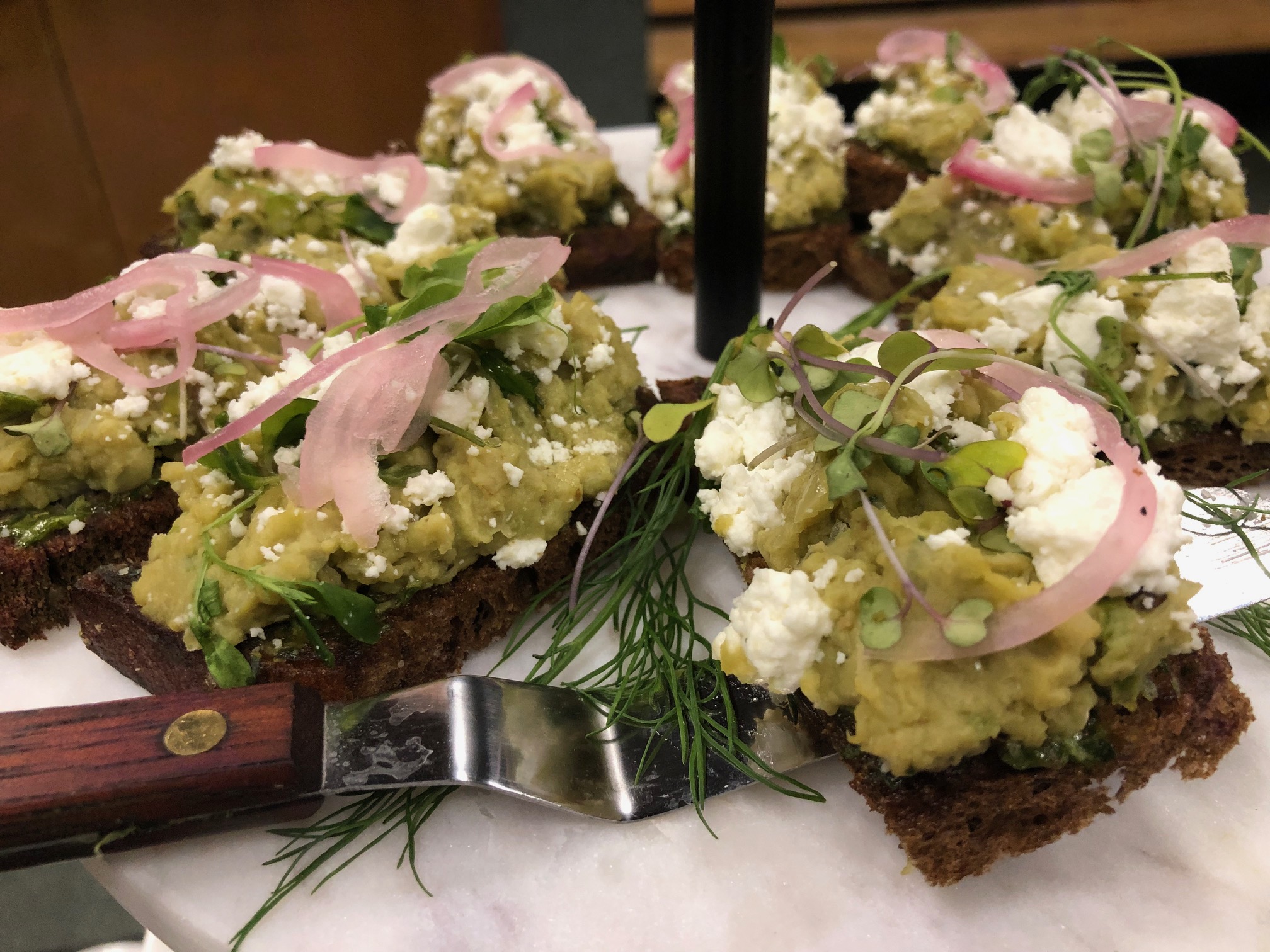 Smashed Fava Beans on Crostini, Blistered Peppers, Goat Cheese and ...